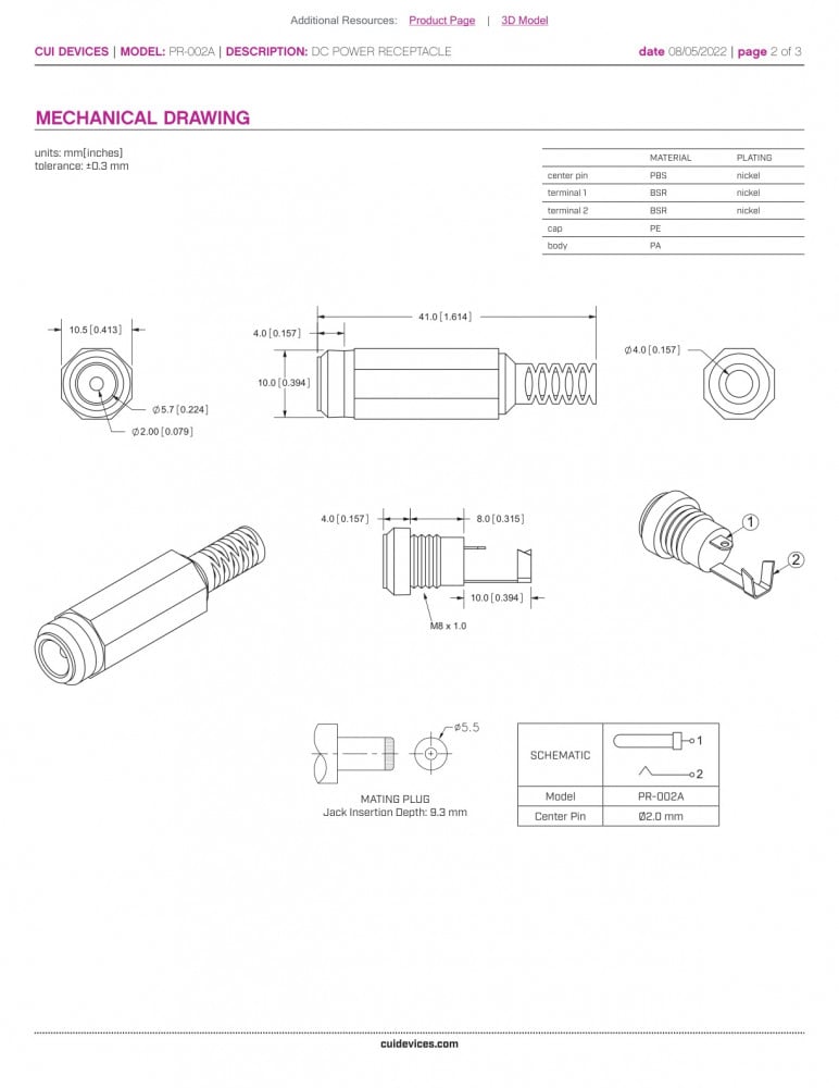 CUI PR-002A datasheet page 2