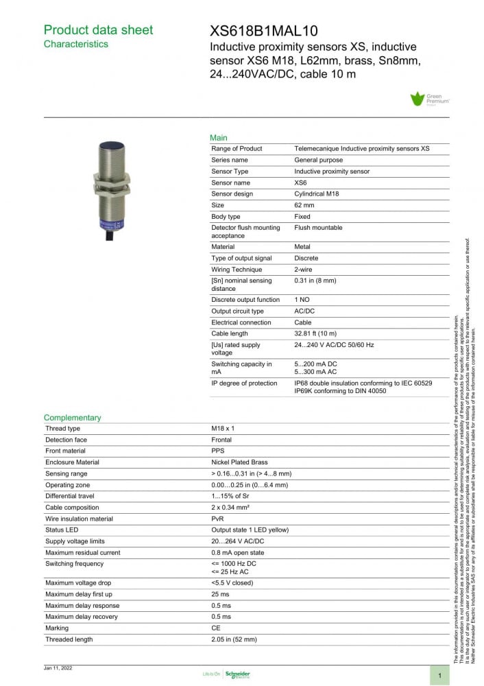 XS618B1MAL10 technical document page 1