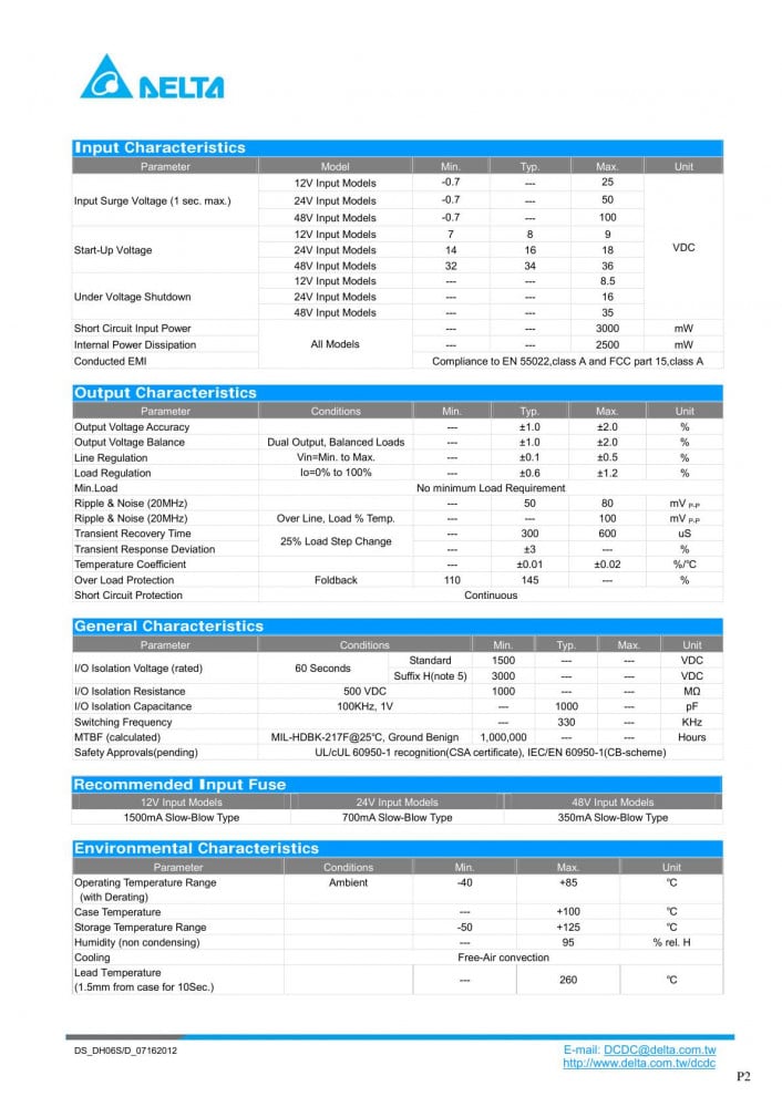 DELTA DH06S/D series datasheet page 2
