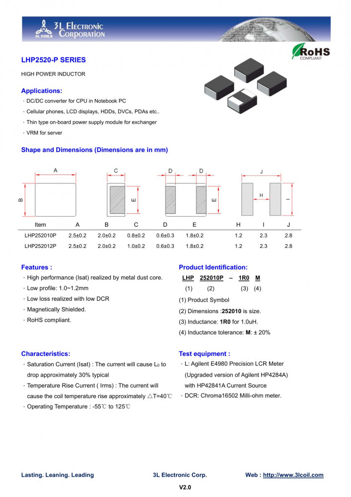 LHP252012P datasheet page 1