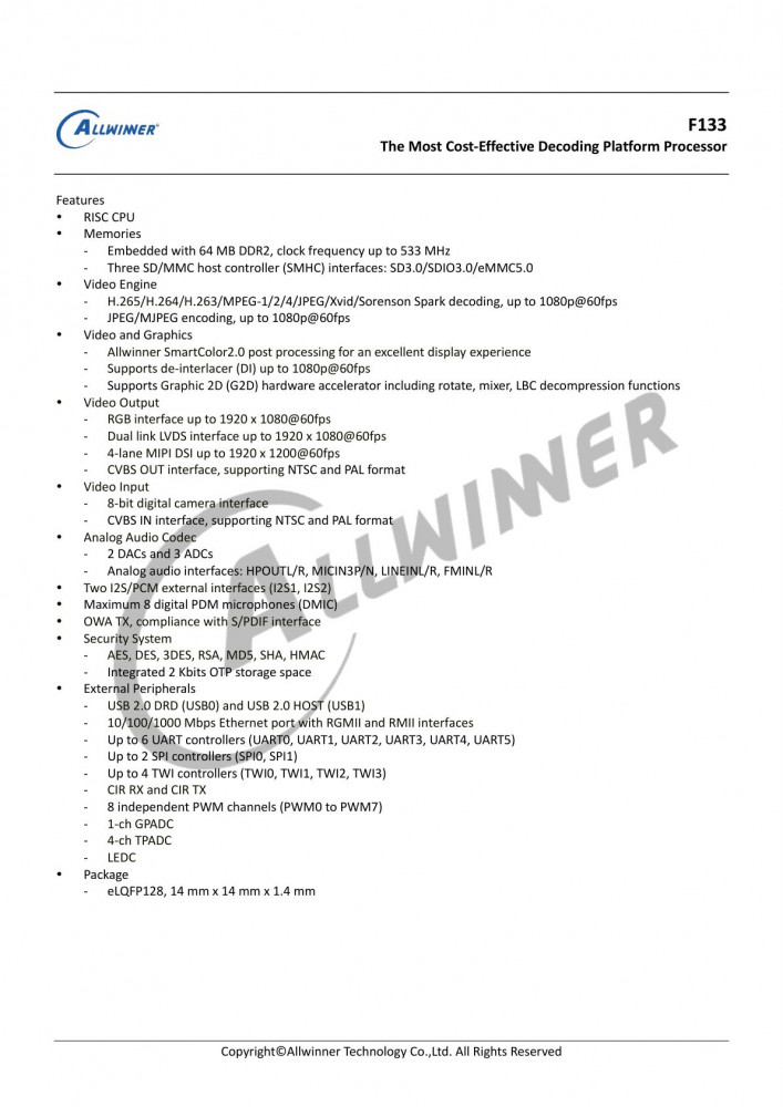 F133-B datasheet page 1