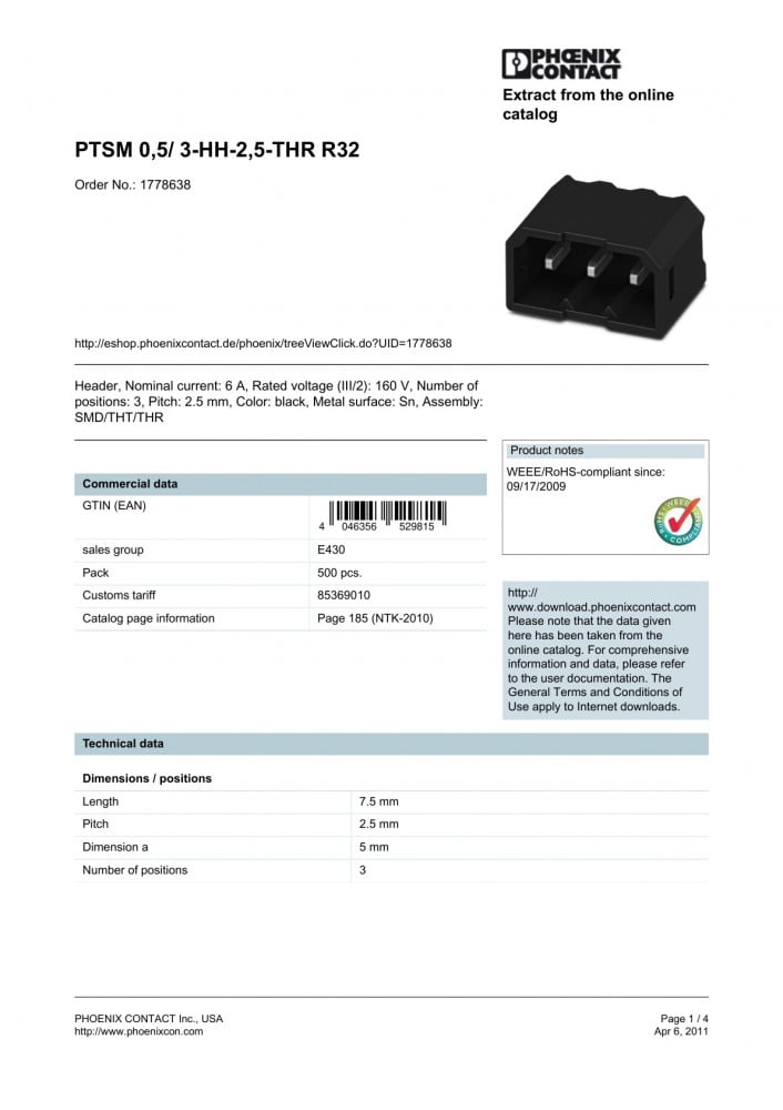 Phoenix Contact 1778638 product catalog page