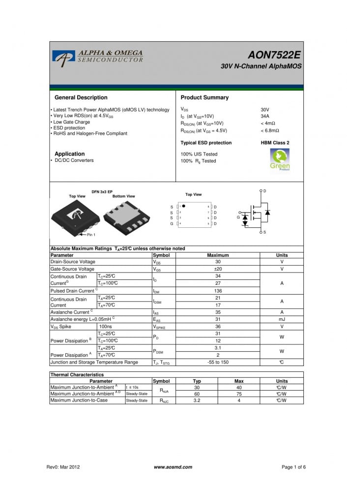 AON7522E datasheet page 1