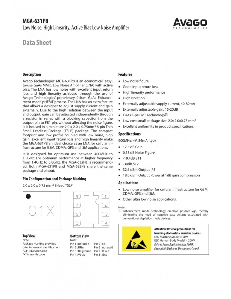 MGA-631P8-TR1G datasheet page 1