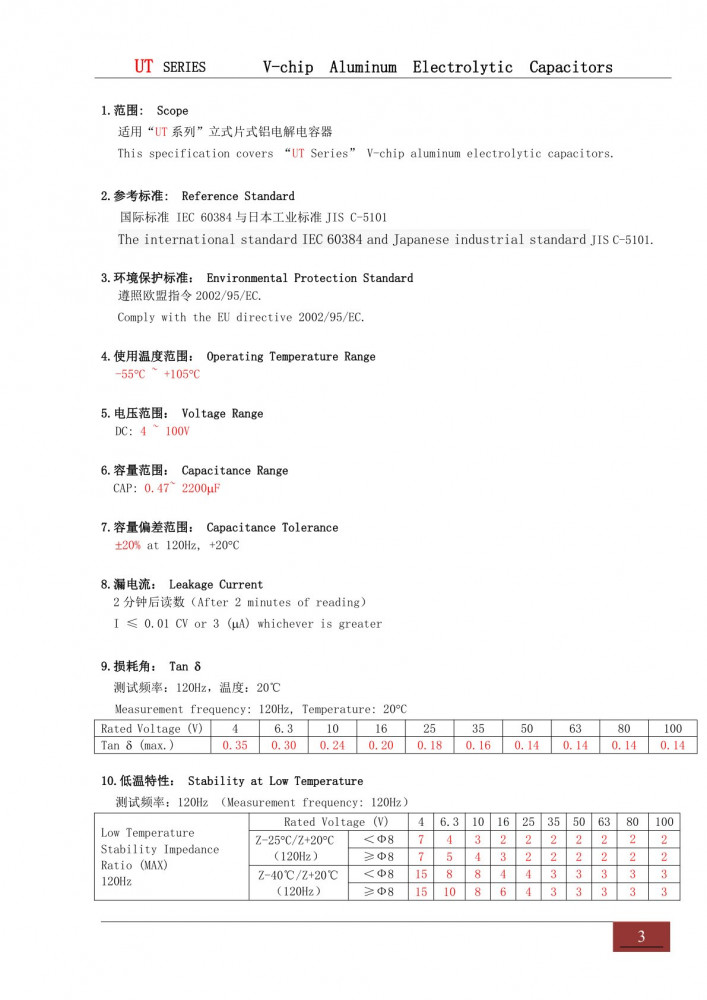 UT series specification page 3