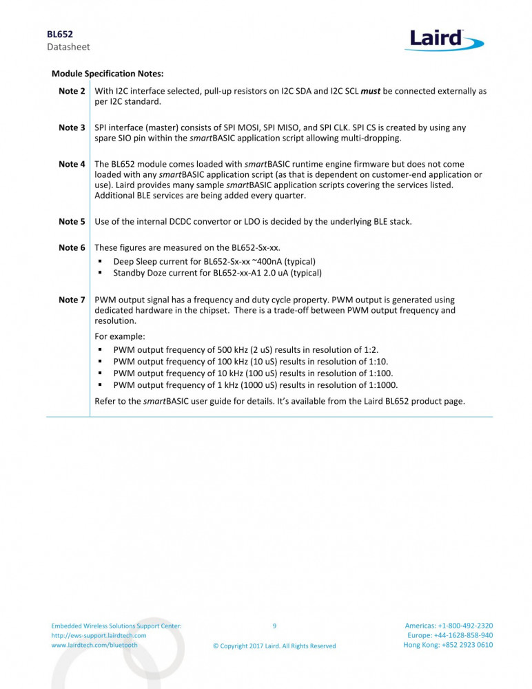 BL652 datasheet page 9