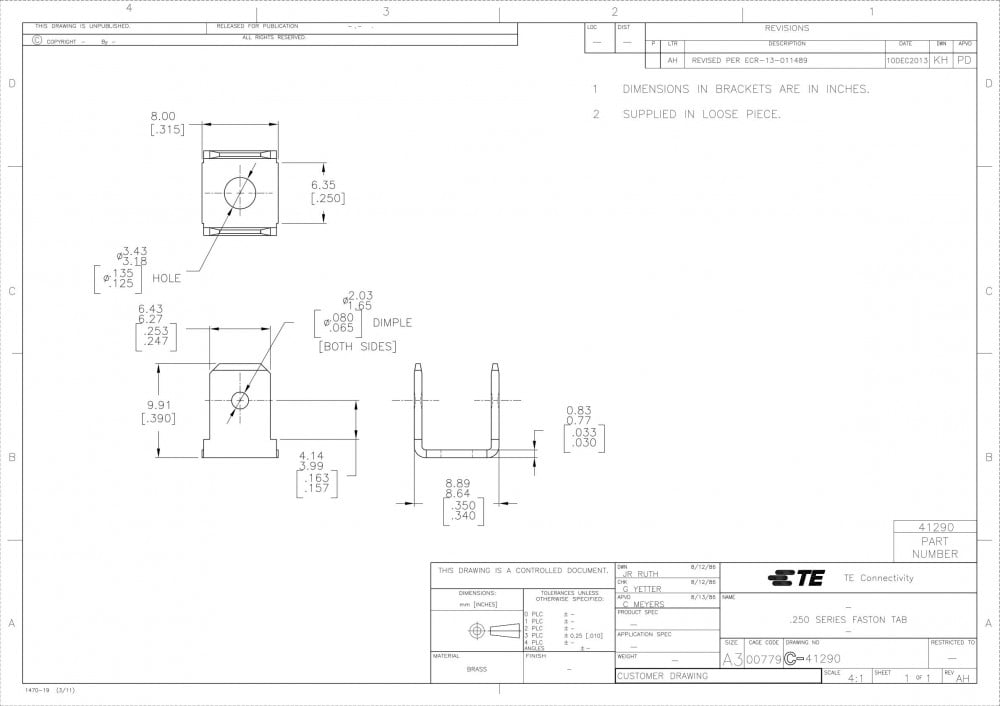 TE Connectivity 41290 controlled customer drawing