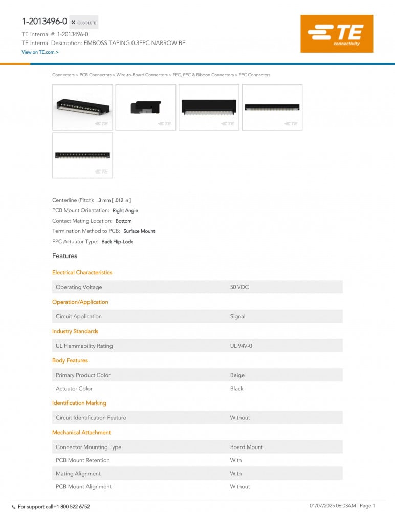 TE Connectivity 1-2013496-0 technical document page 1