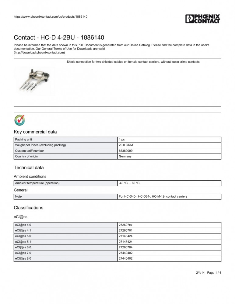 Phoenix Contact 1886140 product document page 1
