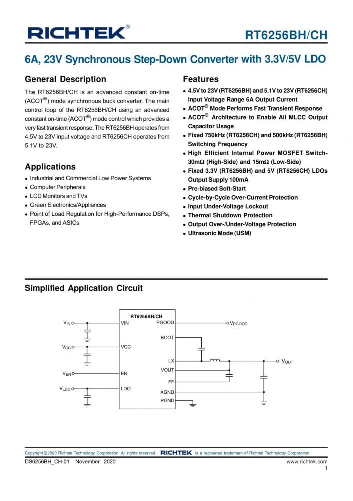 RT6256BH datasheet page 1