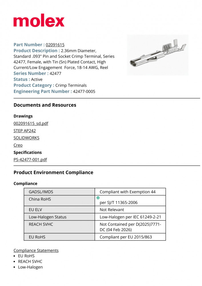Product specification page 1