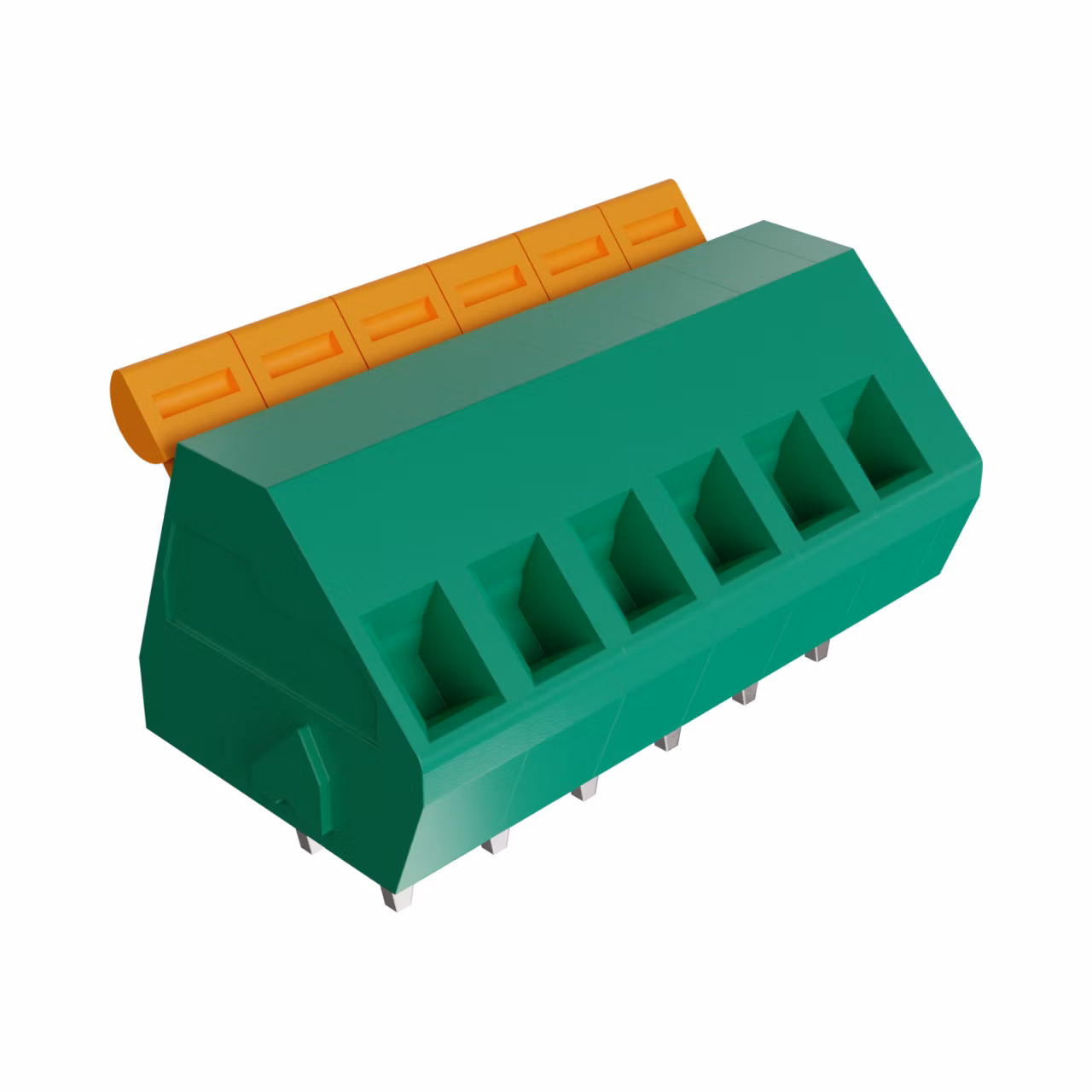 5.08mm Pitch, Eurostyle Fixed-Mount Push-Button Terminal Block, 45° Modular, 18A, 26-14 AWG, Green, 6 Circuits for sale