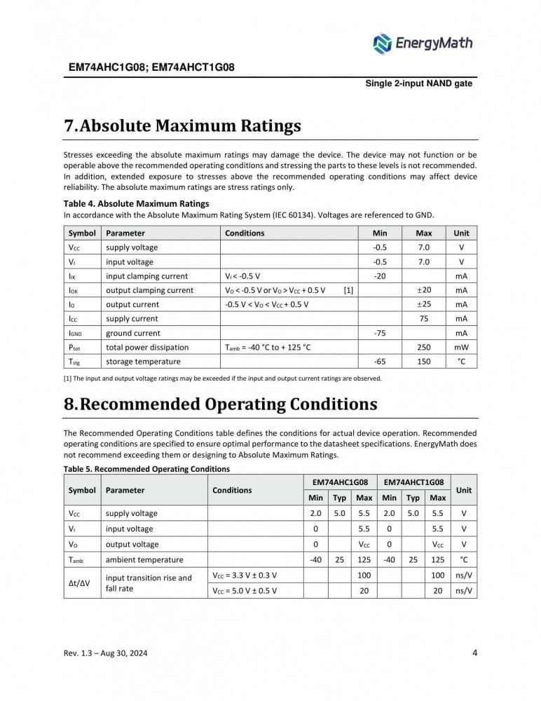 EM74AHCT1G08GV datasheet page 4