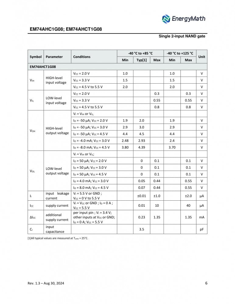 EM74AHCT1G08GV datasheet page 6