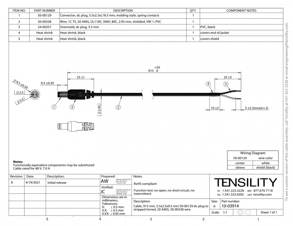 Tensility International 10-03914 cable assembly drawing