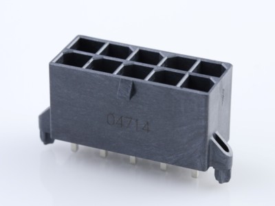 Mega-Fit ColorLock Vertical Header with Crush Pegs, 5.70mm Pitch, Through Hole, Dual Row, 10 Circuits, Matte Tin (Sn) Plating, 3.73mm Tail Length, Glow-Wire Capable, Tray, Yellow