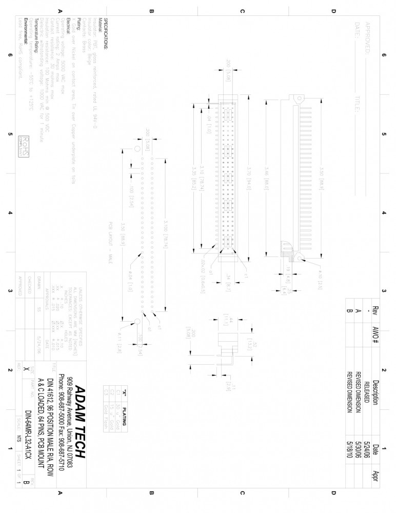 ADAM TECH DIN-64MR-L22-A1C1 product drawing preview