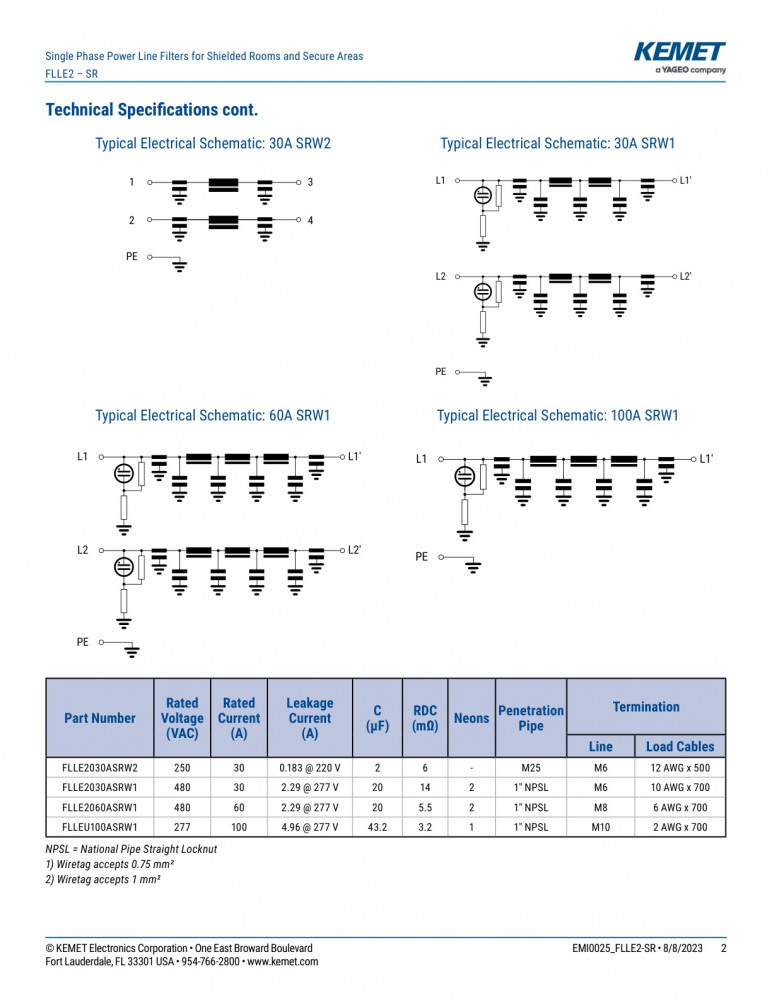 KEMET SR series filter datasheet page 2