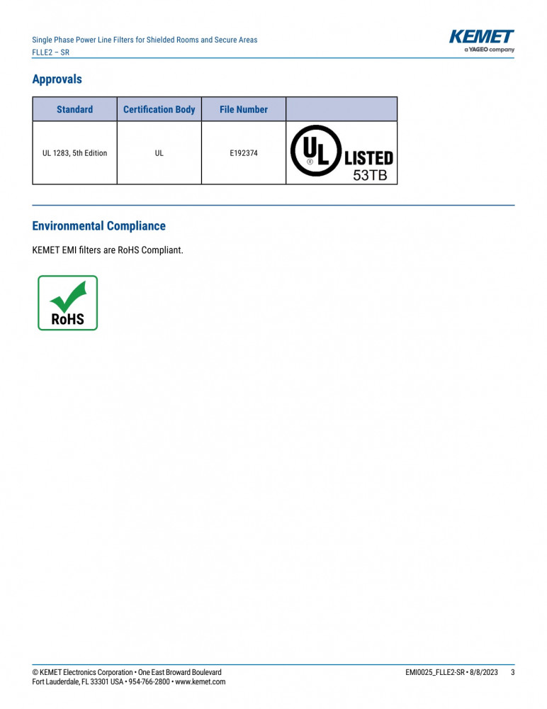 KEMET SR series filter datasheet page 3