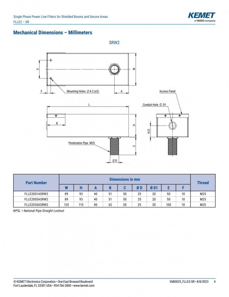 KEMET SR series filter datasheet page 4