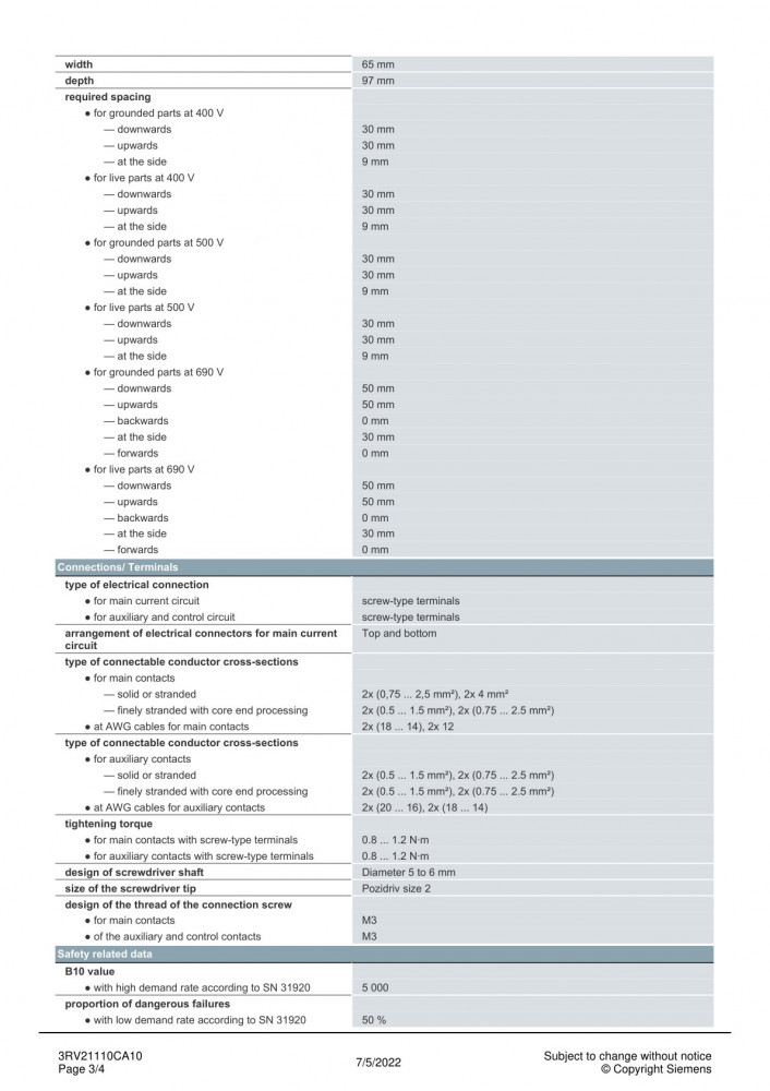 3RV21110CA10 datasheet page 3