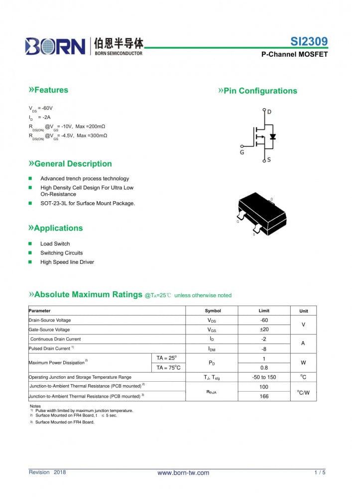 SI2309 datasheet page 1