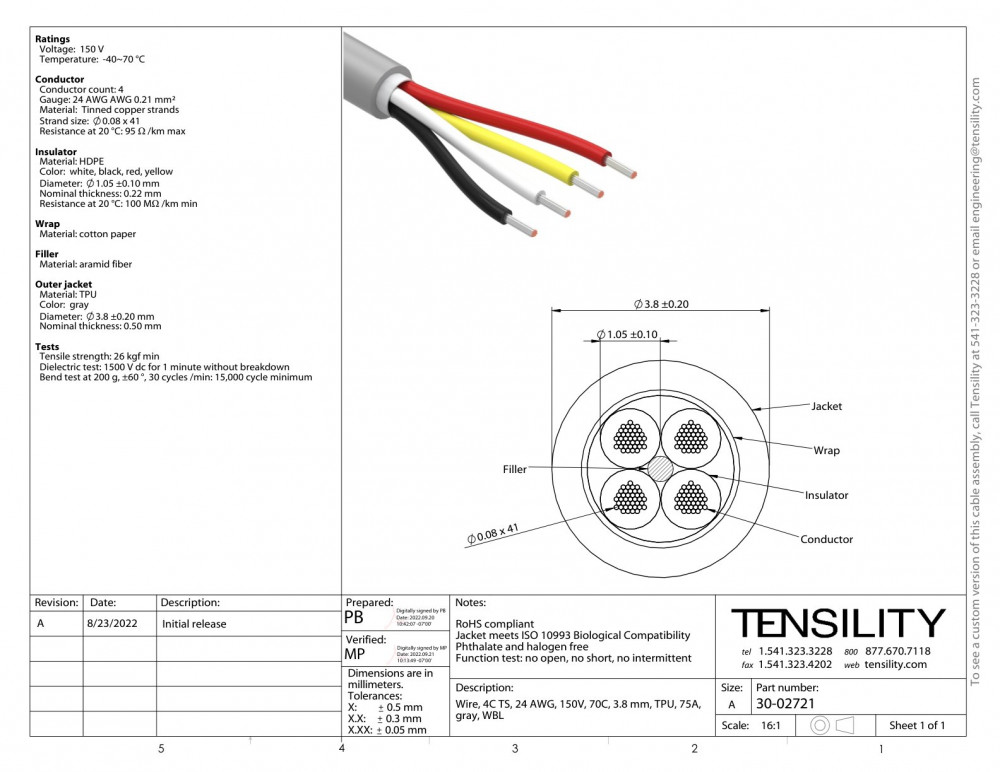 Tensility International 30-02721 cable specification drawing