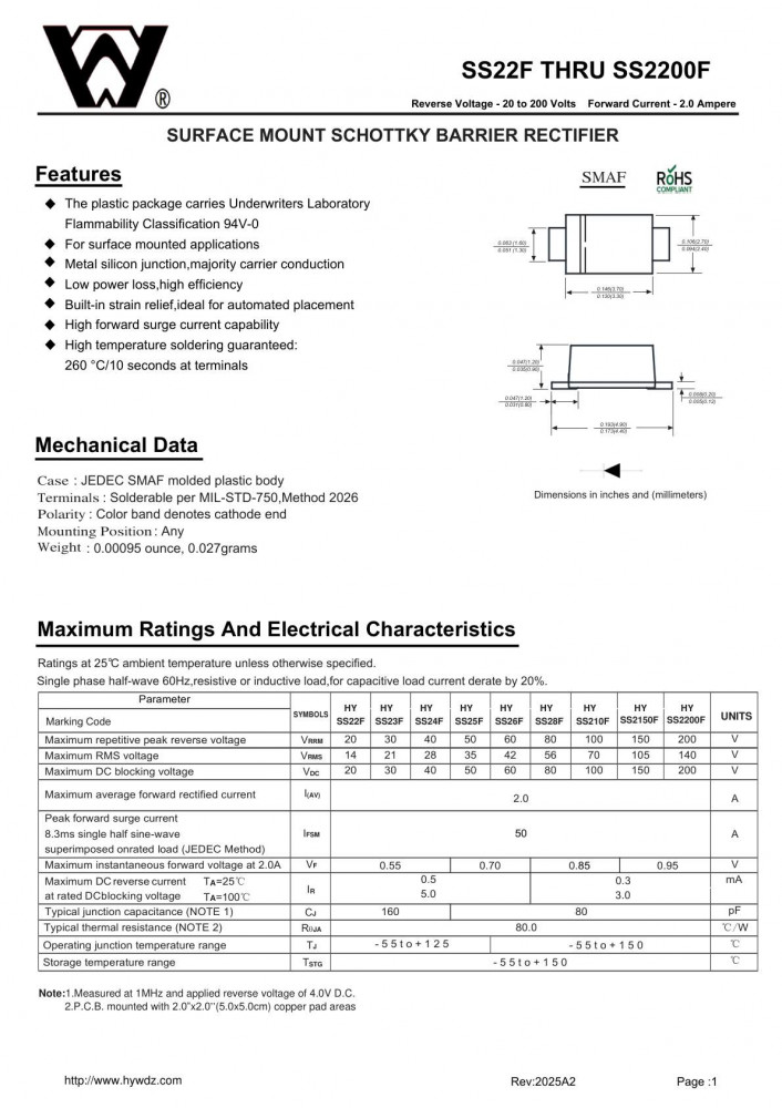 SS210F datasheet page 1