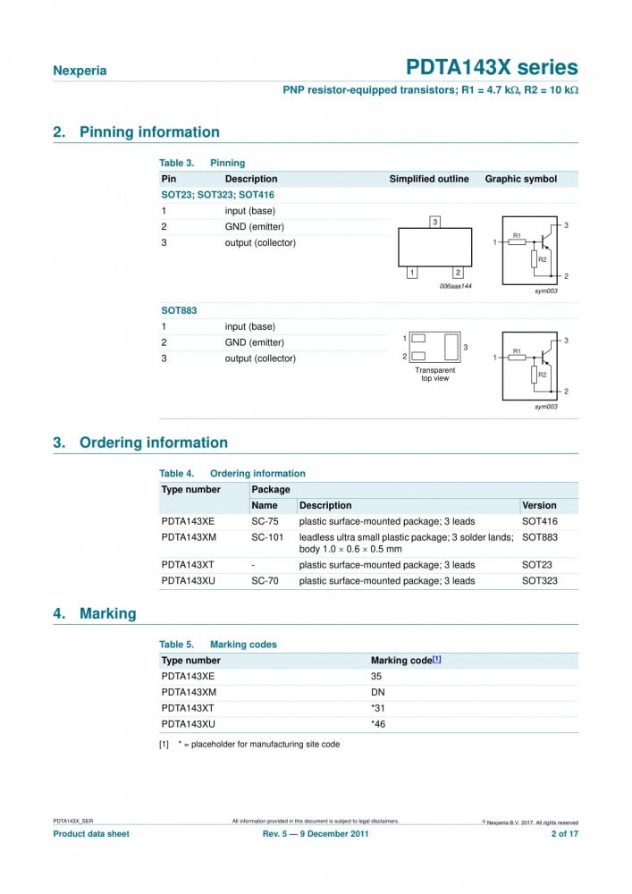 PDTA143XT datasheet page 2
