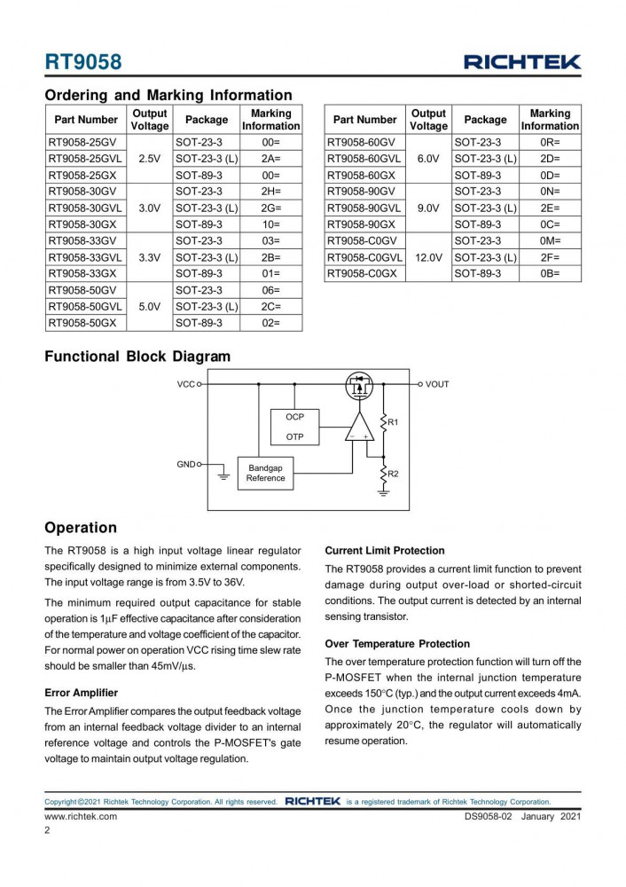 RT9058 datasheet page 2