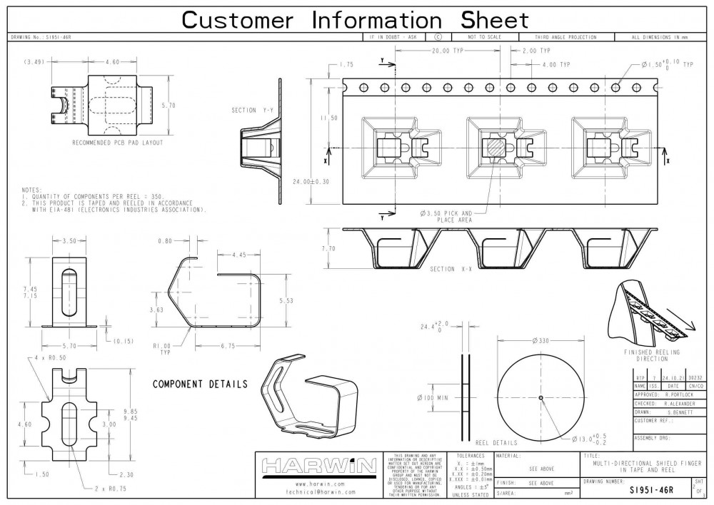 Harwin S1951-46R technical drawing page 1