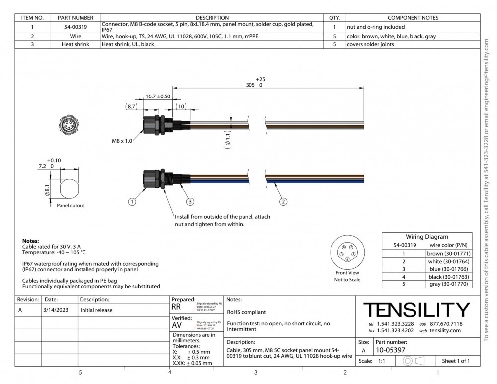Tensility International 10-05397 product drawing and wiring information