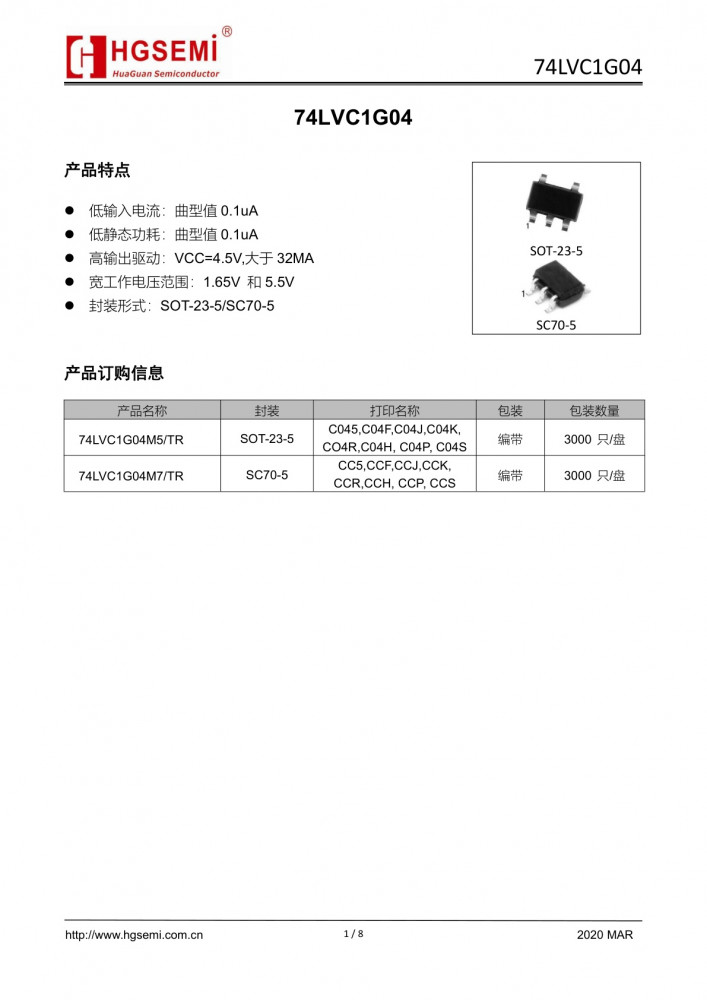 74LVC1G04 datasheet page 1