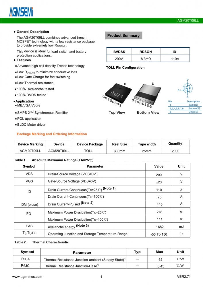 AGM20T09LL datasheet page 1