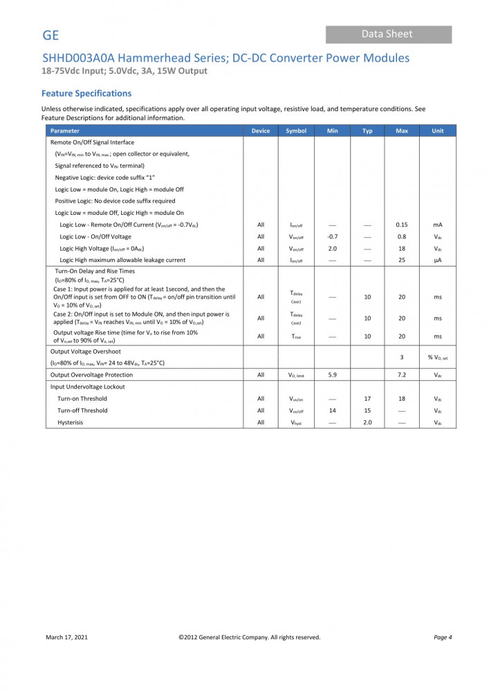 SHHD003A0A4Z datasheet page 4