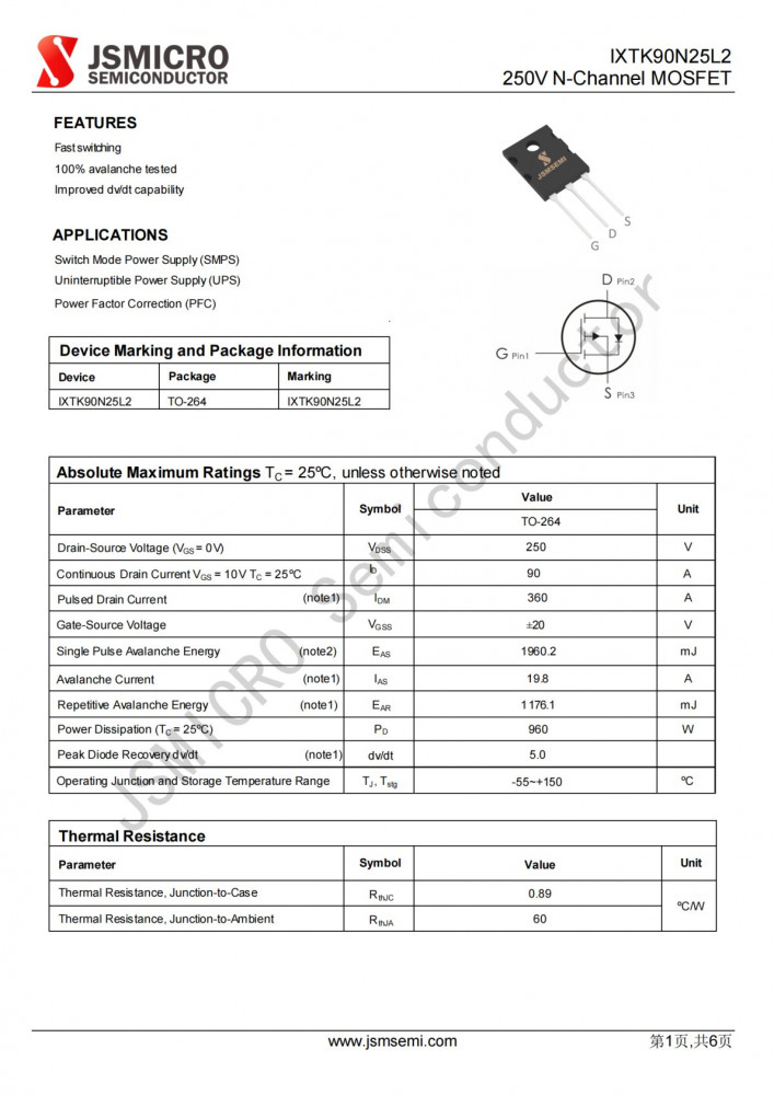 IXTK90N25L2-JSM datasheet page 1