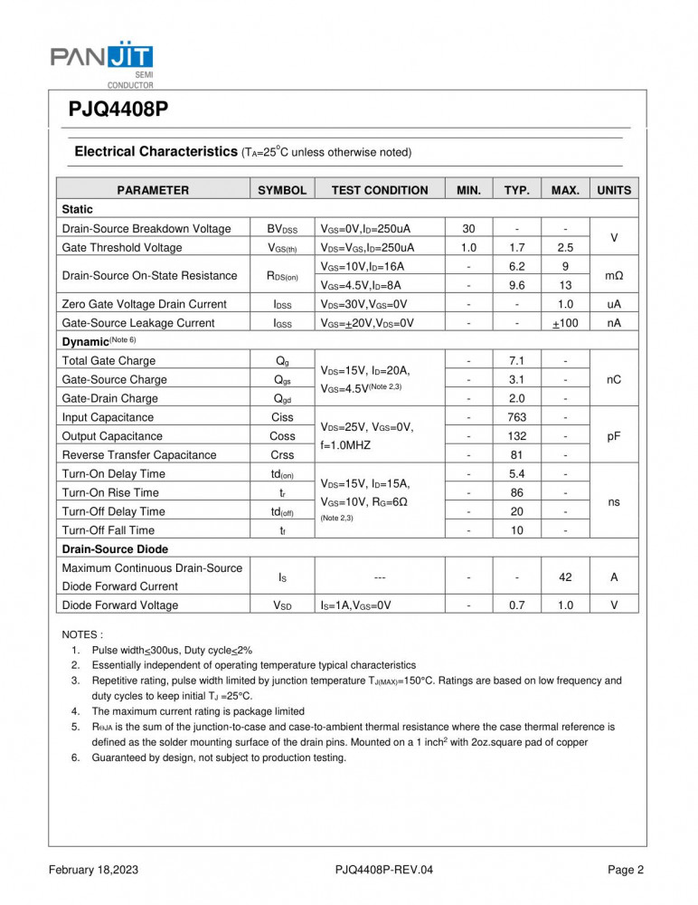 PJQ4408P datasheet page 2