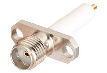 SMA Jack, Straight, 2-Hole Flange Mount, Candlestick Contact, 17.93mm Length, Stainless Steel Body, Passivated, 20 Pieces Per Tray, 50 Ohms for sale