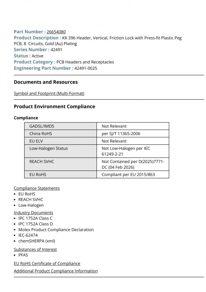 MOLEX 26654080 product document page 1