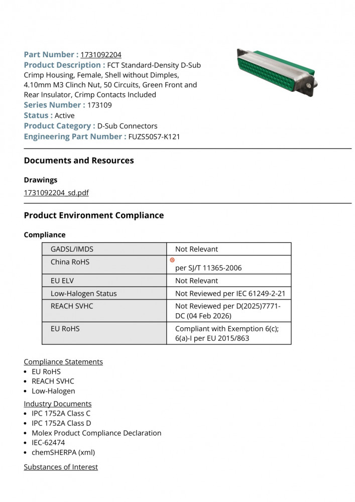 MOLEX 1731092204 product drawing page 1