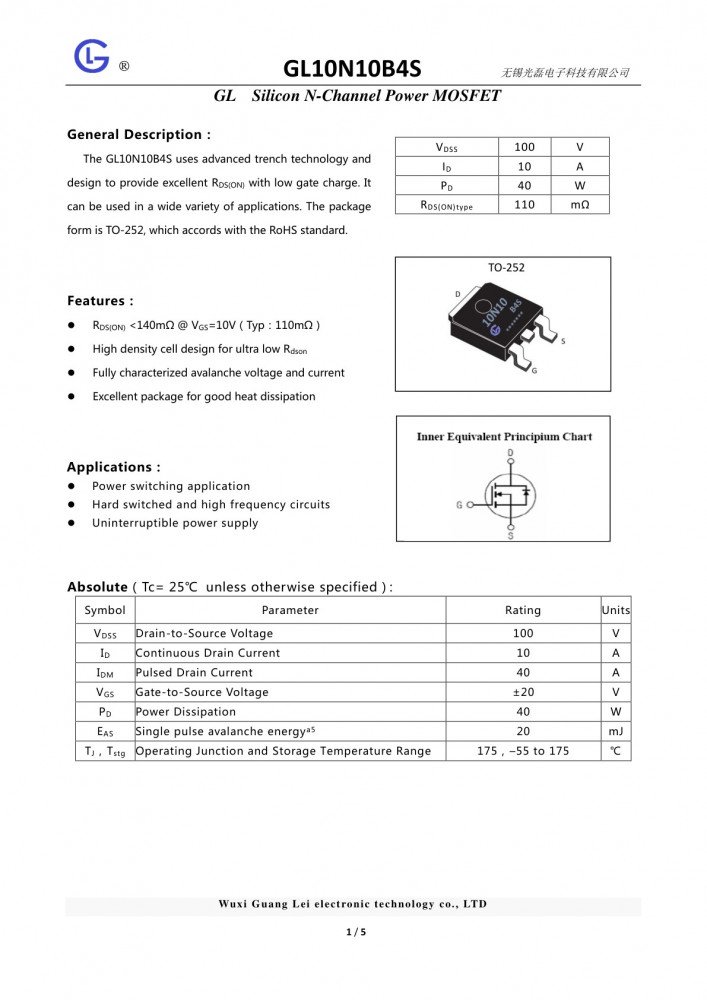 GL10N10B4S datasheet page 1