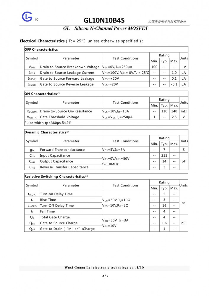 GL10N10B4S datasheet page 2