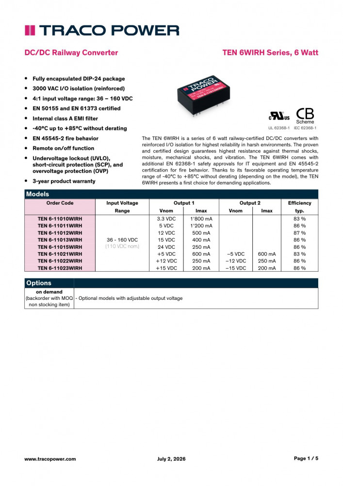 TEN 6WIRH technical document, page 1