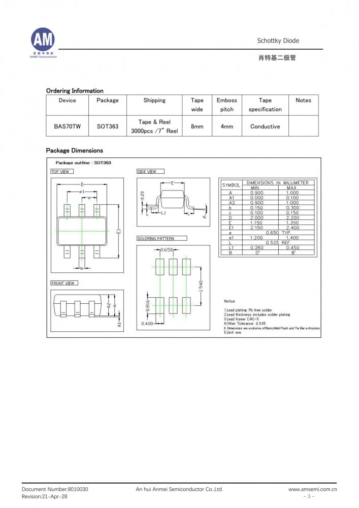 BAS70TW datasheet page 3