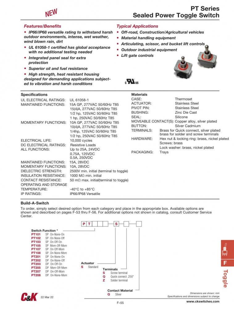 C&K PT101SZQ product documentation page 1