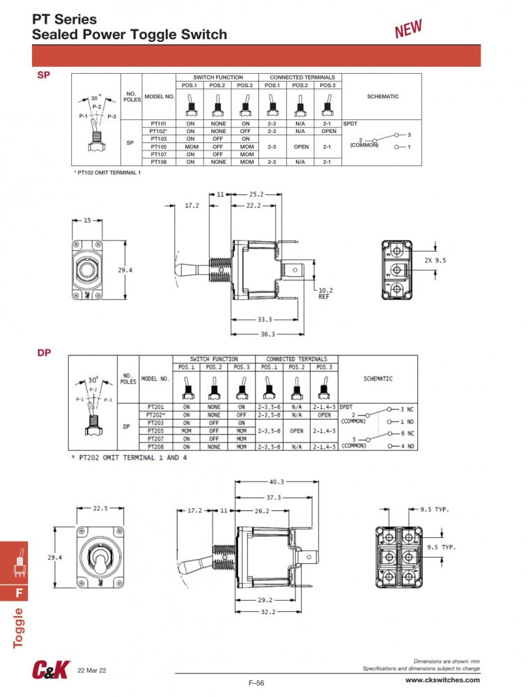 C&K PT101SZQ product documentation page 2