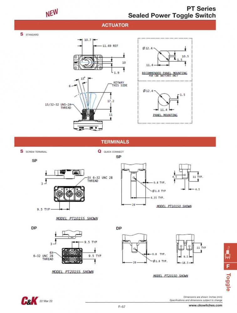 C&K PT101SZQ product documentation page 3