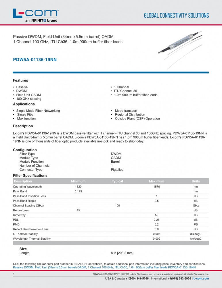 PDW5A-01136-19NN product datasheet page 1