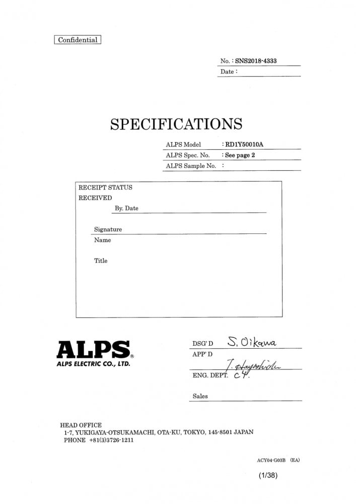 RD1Y50010A specification page 1