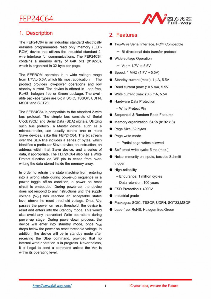 FEP24C64 datasheet page 1